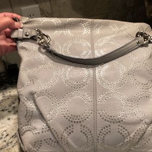 Coach | Bags | Coach Bag Light Grey Leather And Silver | Poshmark